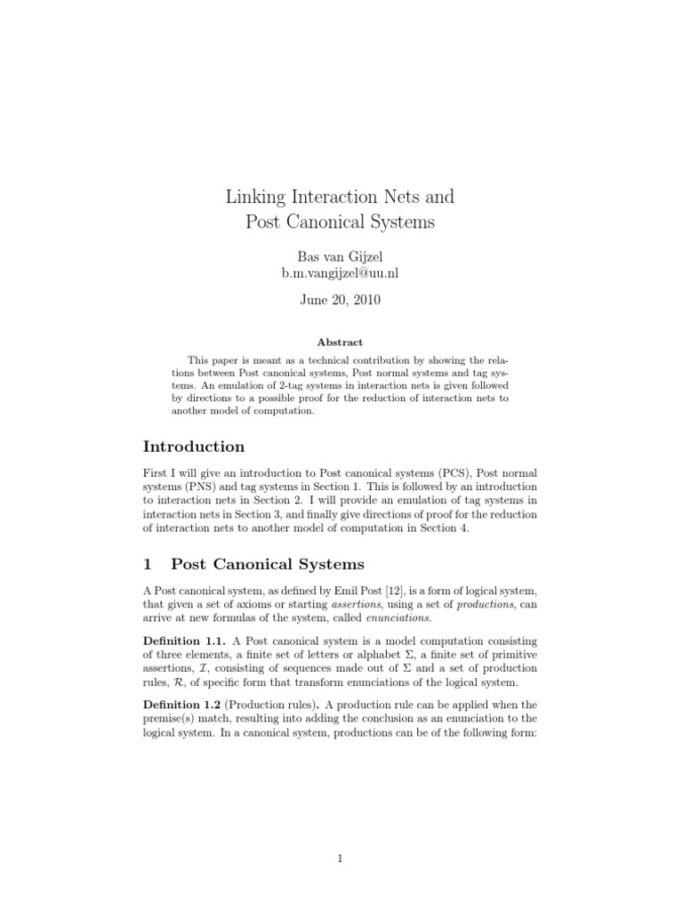 Linking Interaction Nets And Post Canonical Systems Pdf Syntax