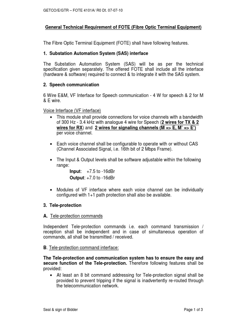 11 General Technical Requirement of FOTE PDF | PDF | Communications ...
