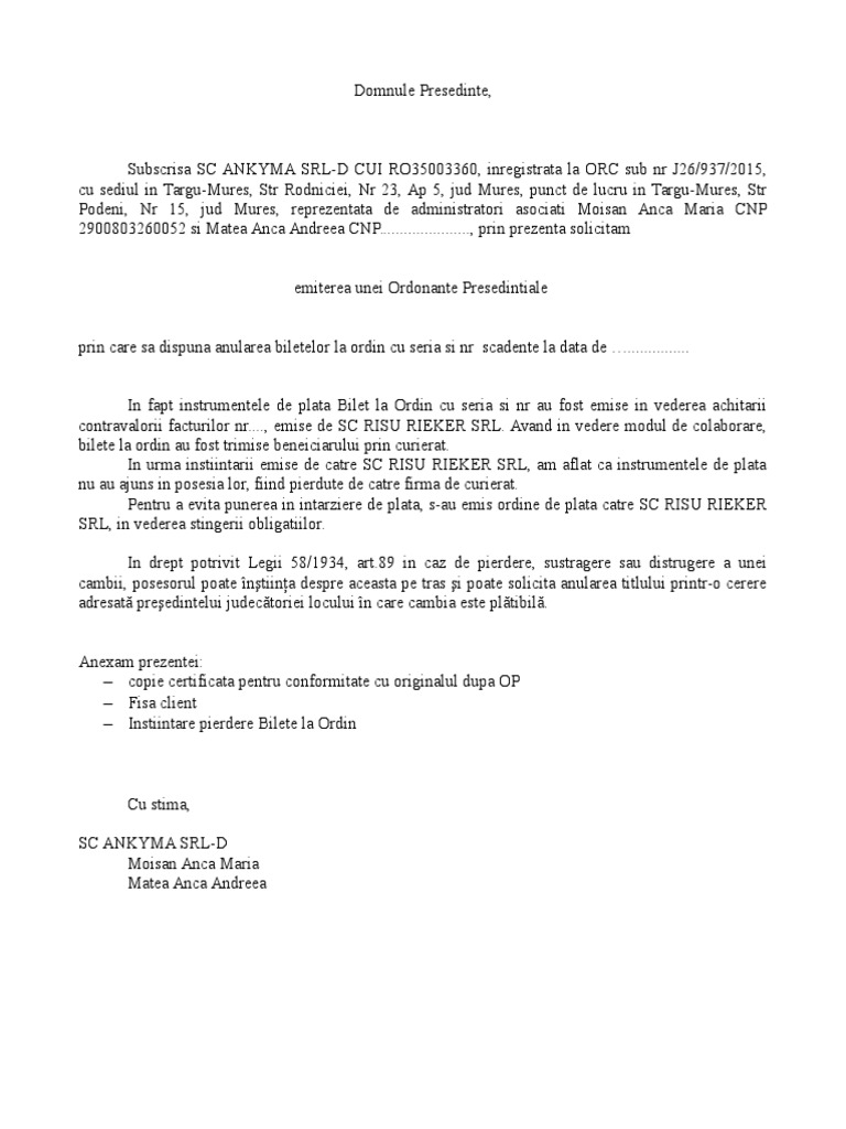 Cerere Anulare BO