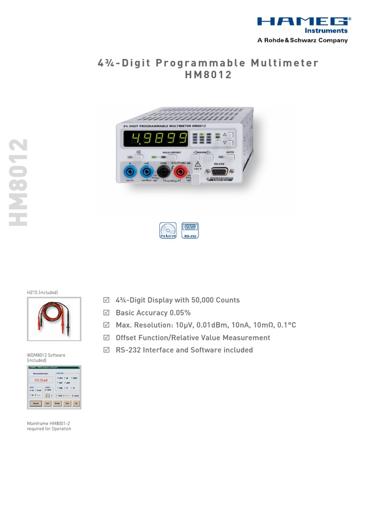 Data en HM8012 Hameg Multimeter | Quantity | Electrical Engineering