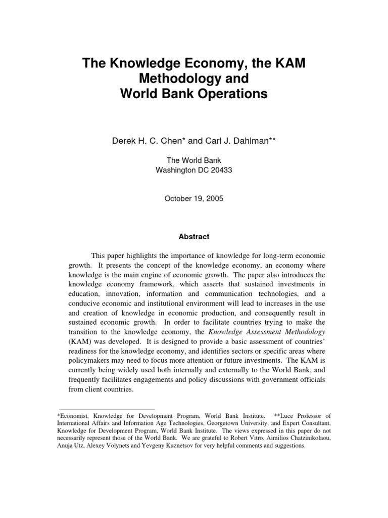 The Knowledge Economy, The KAM Methodology and World Bank Operations ...