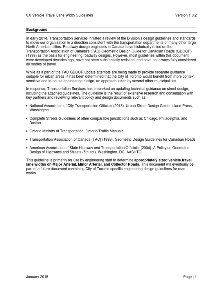 Vehicle Travel Lane Width Guidelines Jan2015 | PDF | Lane | Cycling ...