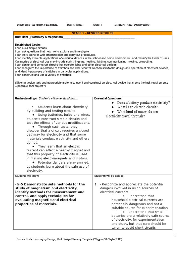 Unitplan Grade5scienceelectricityandmagnetism | PDF | Electricity | Switch