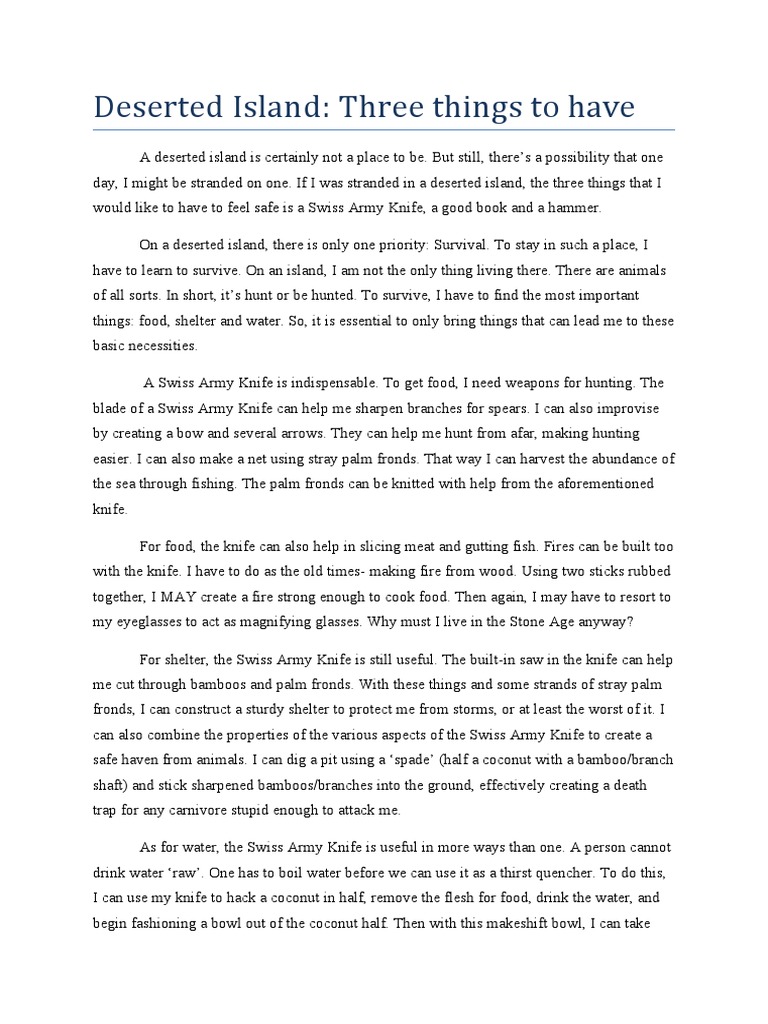 How To Survive in A Deserted Island With Only Three Items. | PDF ...