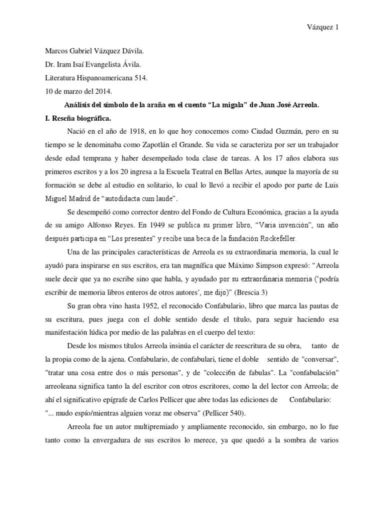 Análisis del símbolo de la araña en el cuento “La migala” de Juan José ...