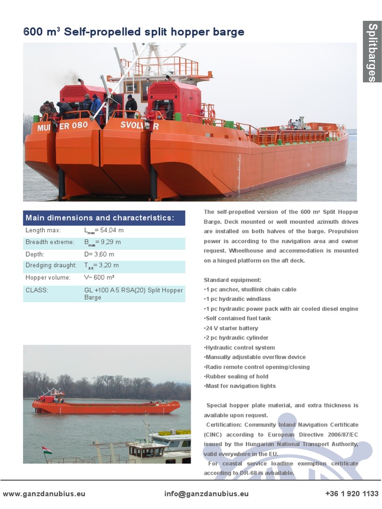 600m3selfpropelled Splitbarge Datasheet | PDF | Barge | Vehicle Technology