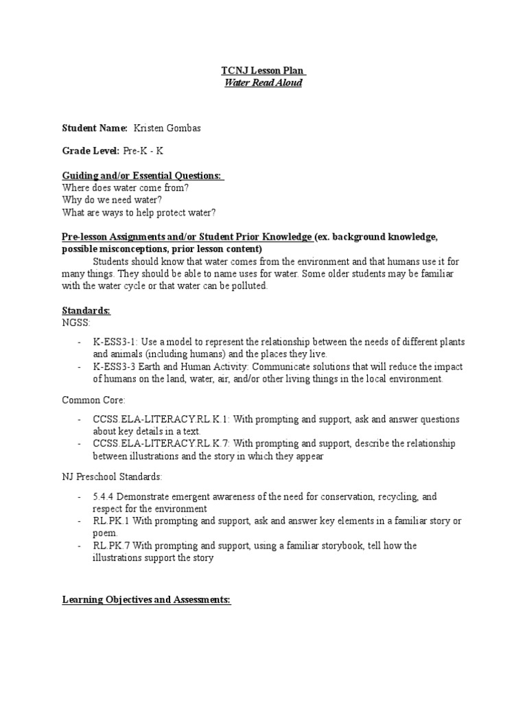 Water Lesson Plan | PDF | Lesson Plan | Educational Assessment
