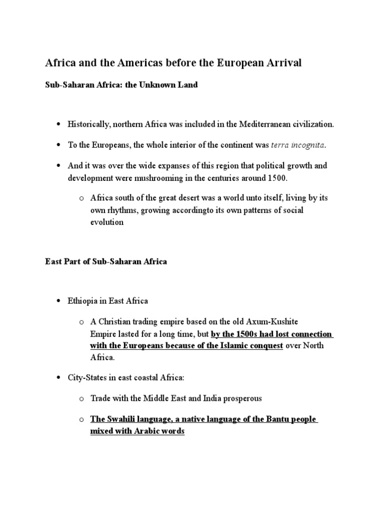 HISTORY 3 - Africa and The Americas Before The European Arrival and The ...