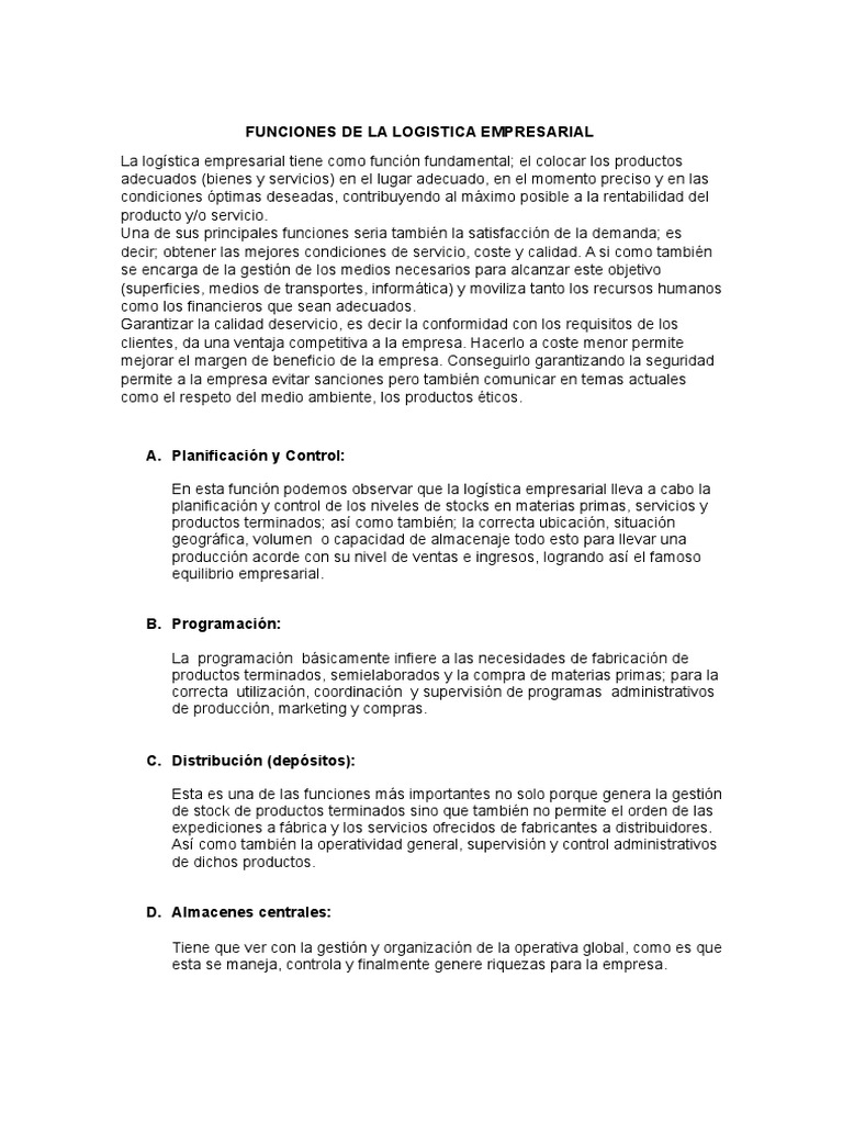 Funciones de La Logistica Internacional | PDF | Logística | Ciencias económicas