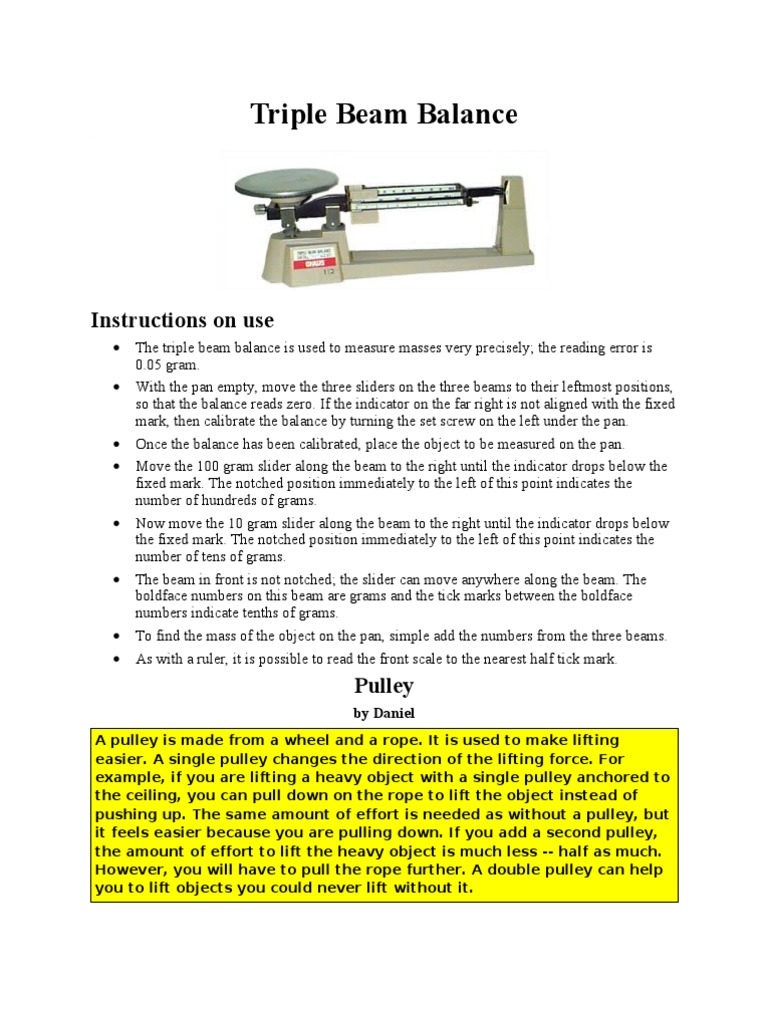Triple Beam Balance: Instructions On Use | Download Free PDF | Weighing ...