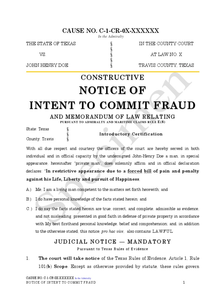 Notice of Intent To Commit Fraud | PDF | Due Process Clause | United ...