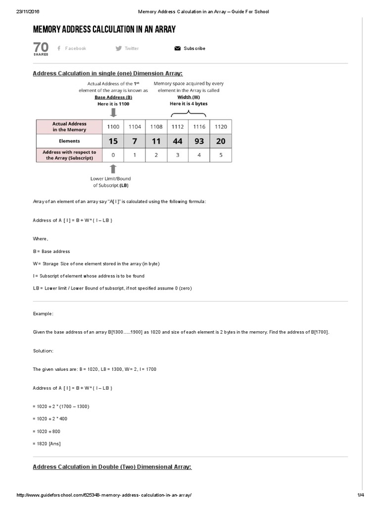 Memory Address Calculation In An Array Guide For School Pdf Matrix Mathematics Matrix