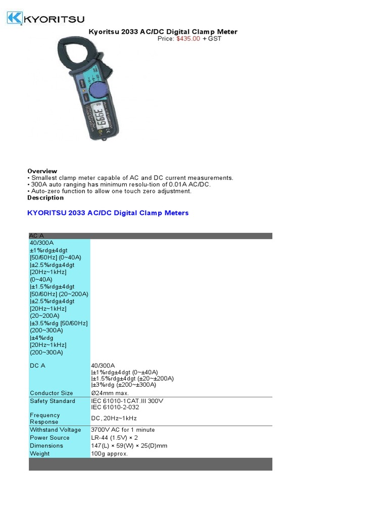 Kyoritsu 2033 AC-DC Clamp Meter | PDF