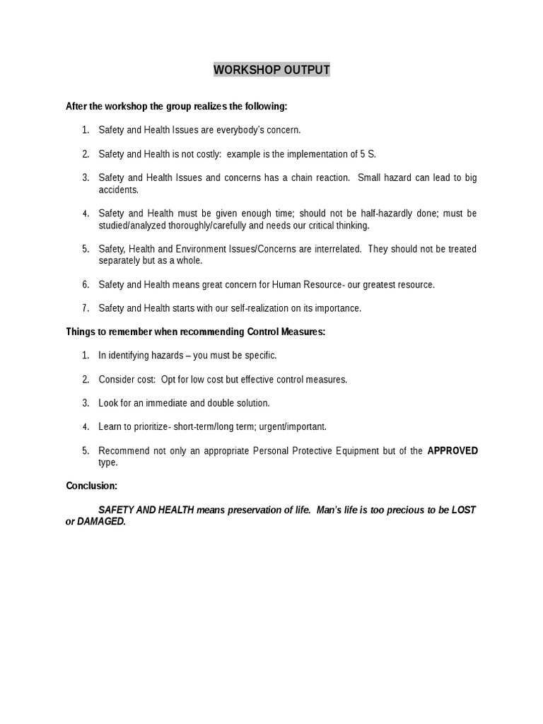 Workshop Output: After The Workshop The Group Realizes The Following | PDF