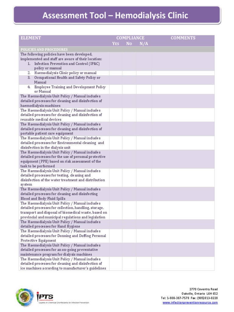 Hemodialysis Clinic Assessment Tool | PDF | Hemodialysis | Infection ...