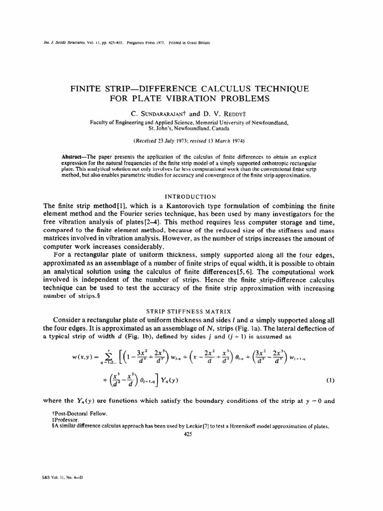1975 Finite Strip-Difference Calculus Technique Reddy | PDF | Numerical Analysis | Eigenvalues ...