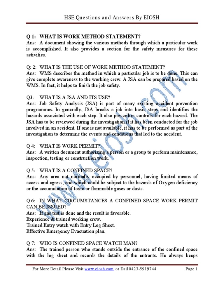 HSE Questions and Answers | PDF