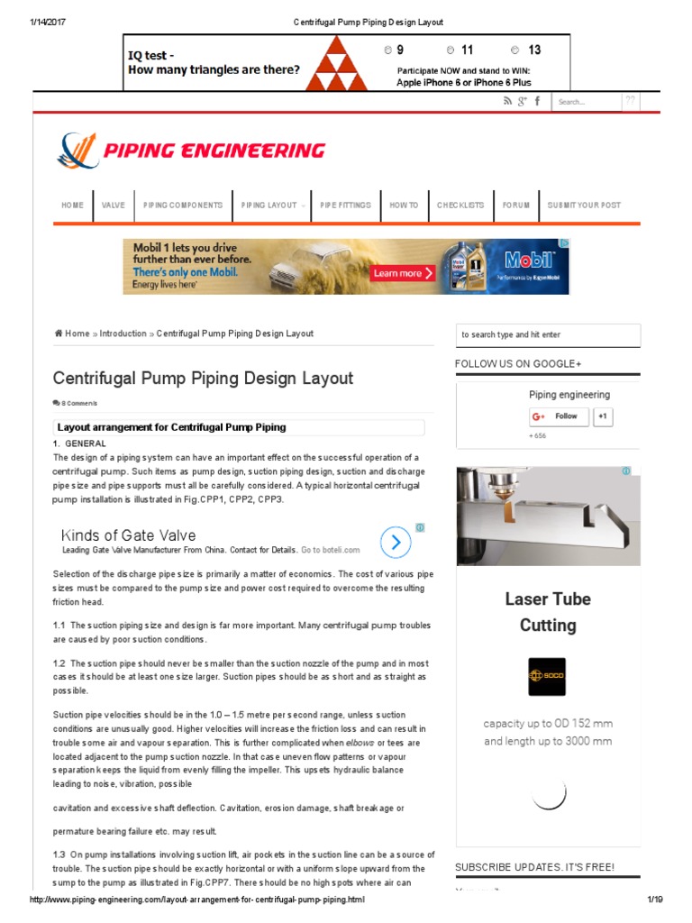 Centrifugal Pump Piping Design Layout | PDF | Pump | Pipe (Fluid ...