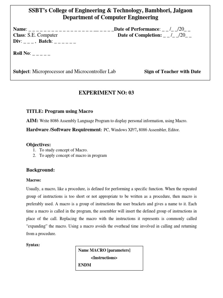 02 Lab Manual Program Using Macro Pdf Subroutine Macro Computer Science 