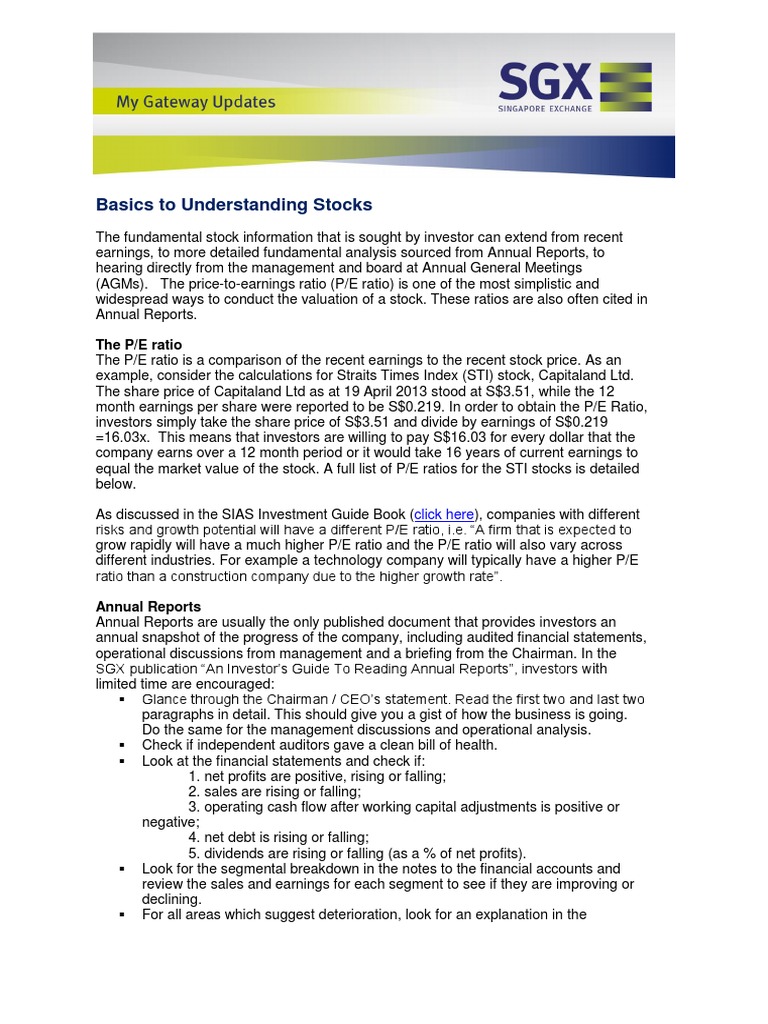 Basic To Understanding Stocks | PDF | Price–Earnings Ratio | Stocks