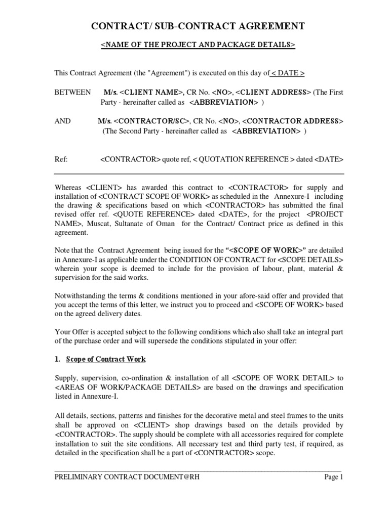 Contract Agreement for Project Works | PDF | Specification (Technical ...