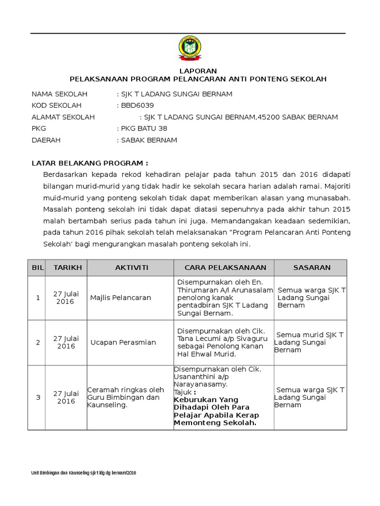 Laporan Pelancaran Anti Ponteng Sekolah | PDF