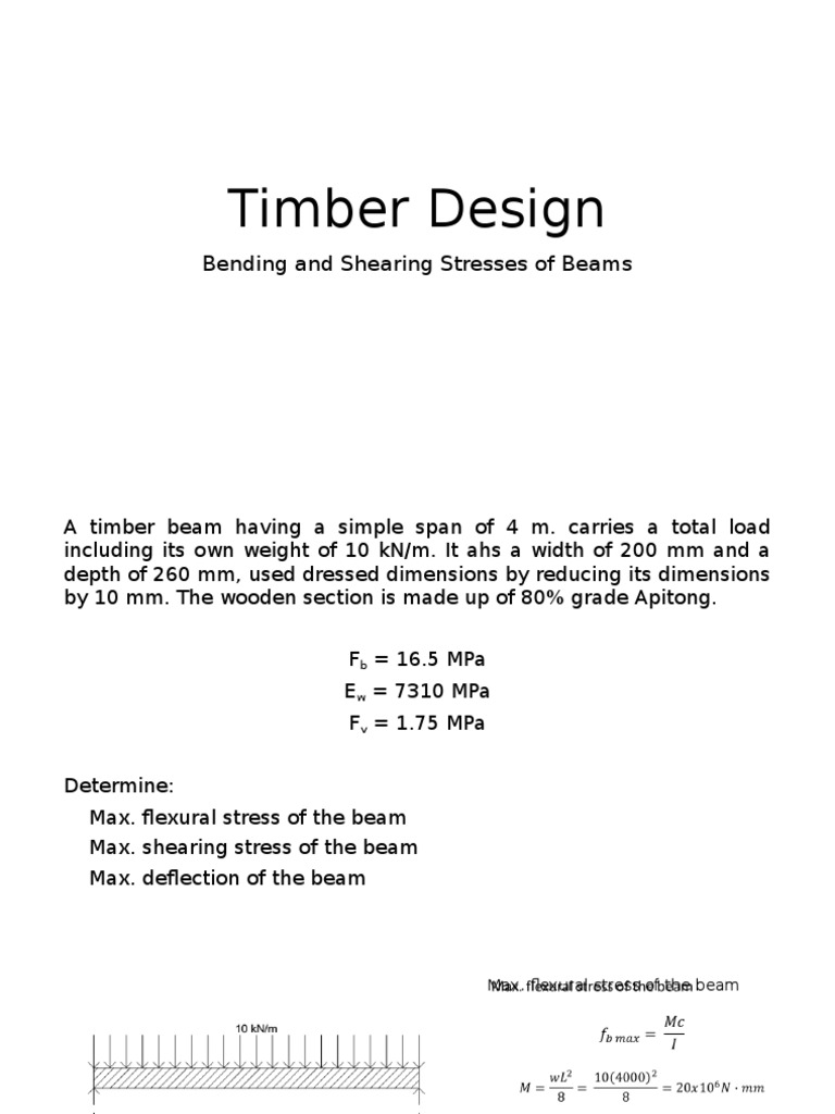 Timber Design: Bending and Shearing Stresses of Beams | PDF