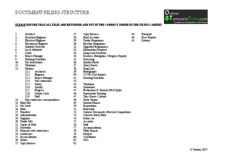Filing Structure and Organization for Project Documentation | PDF