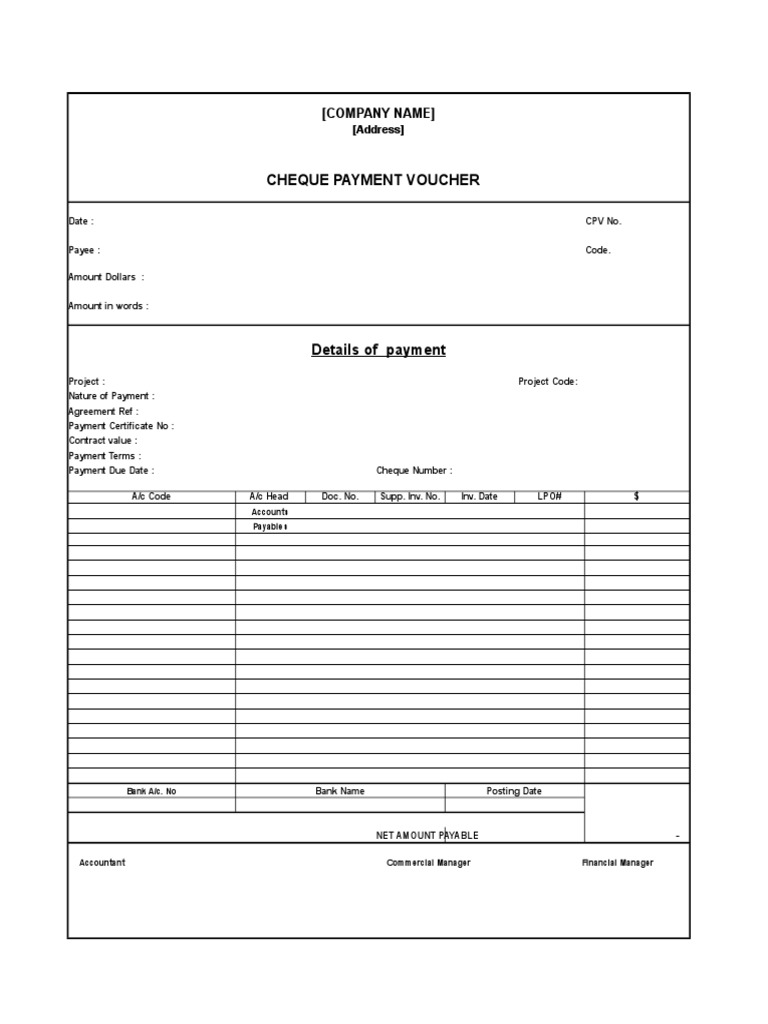 Cheque Payment Voucher