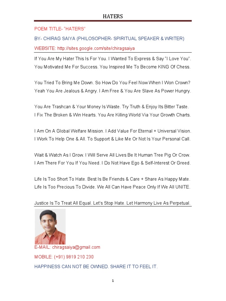 Poem - Haters - by Chirag Saiya