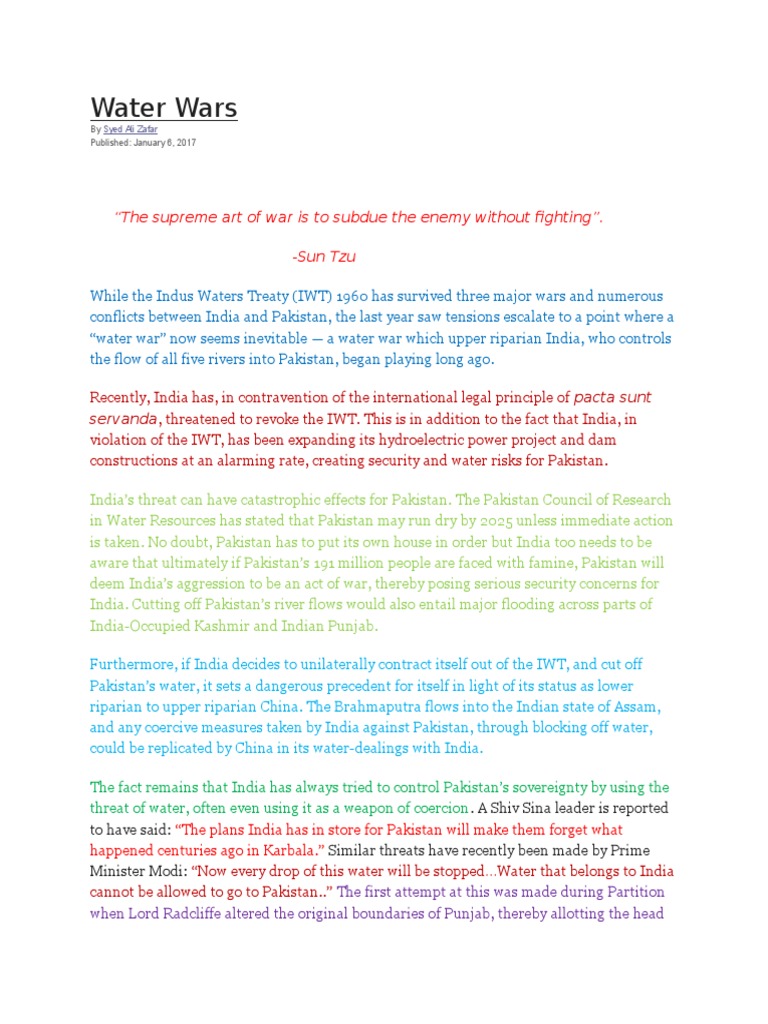 Water Wars: "The Supreme Art of War Is To Subdue The Enemy Without ...