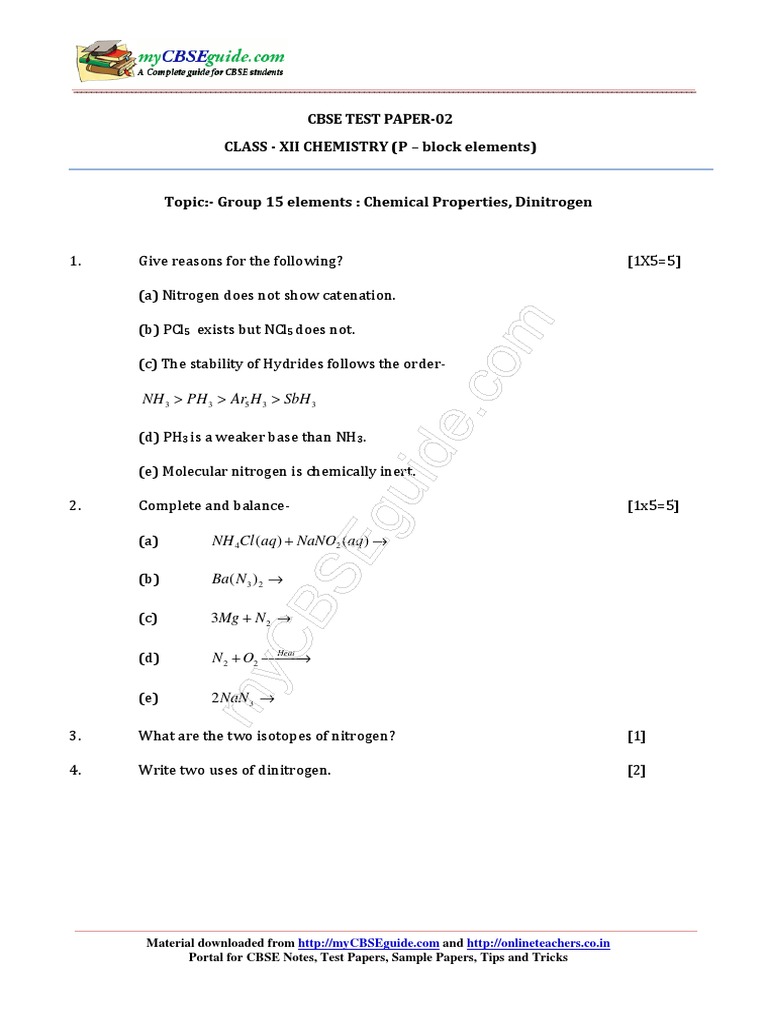 CBSE Class 12 Chemistry: Group 15 Elements | PDF | Science & Mathematics
