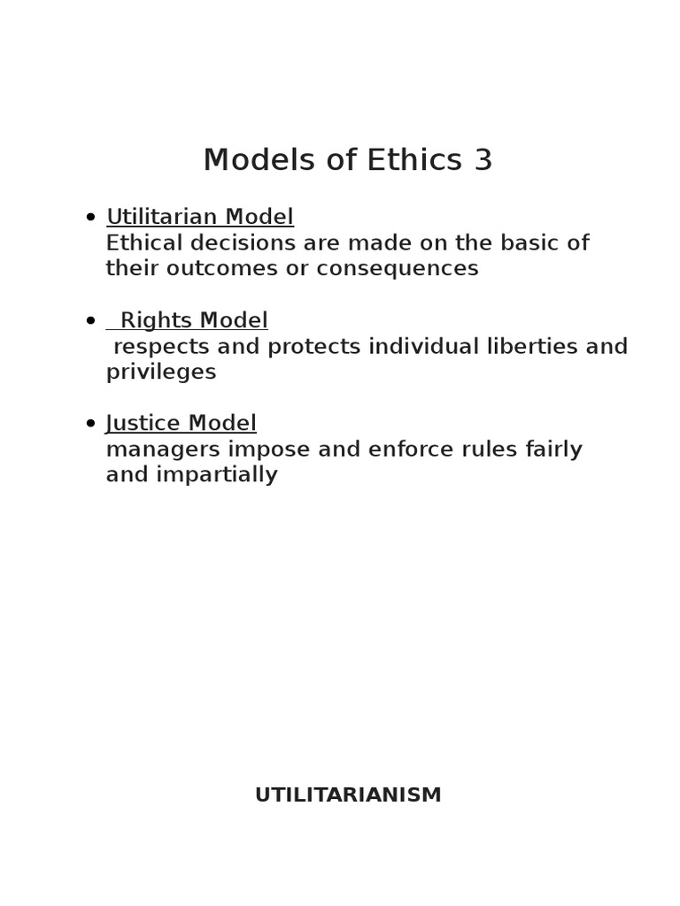 3 Models of Ethics: Utilitarianism | PDF | Utilitarianism | Rights