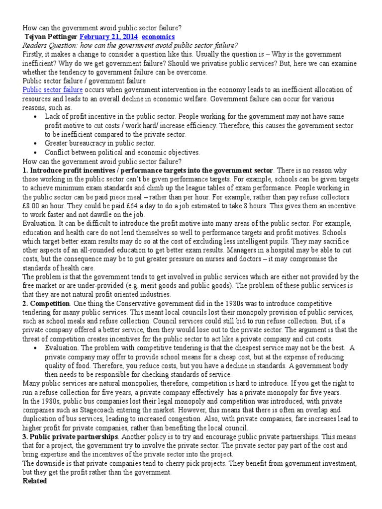 How Can The Government Avoid Public Sector Failure | PDF | Market ...