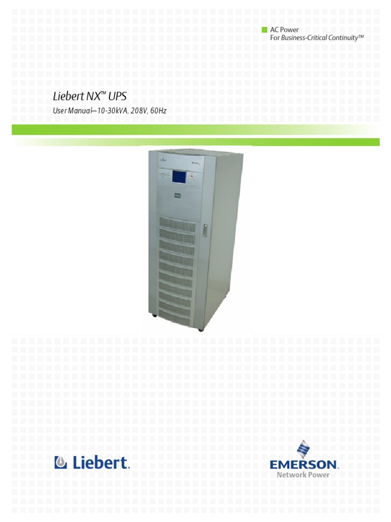 Liebert NX UPS: User Manual-10-30kVA, 208V, 60Hz | PDF | Voltage ...