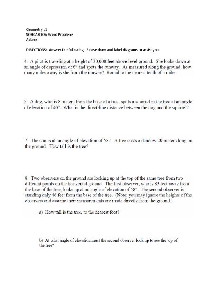 SOHCAHTOA Geometry Word Problems | PDF