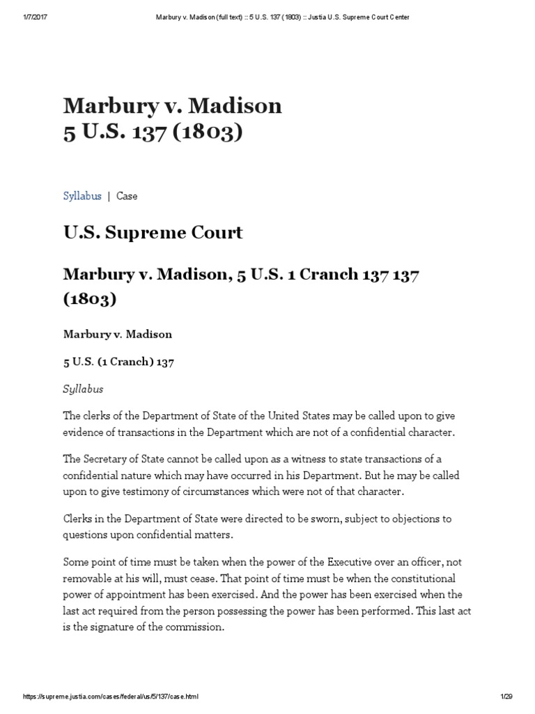 Marbury v. Madison | PDF | Marbury V. Madison | United States Constitution