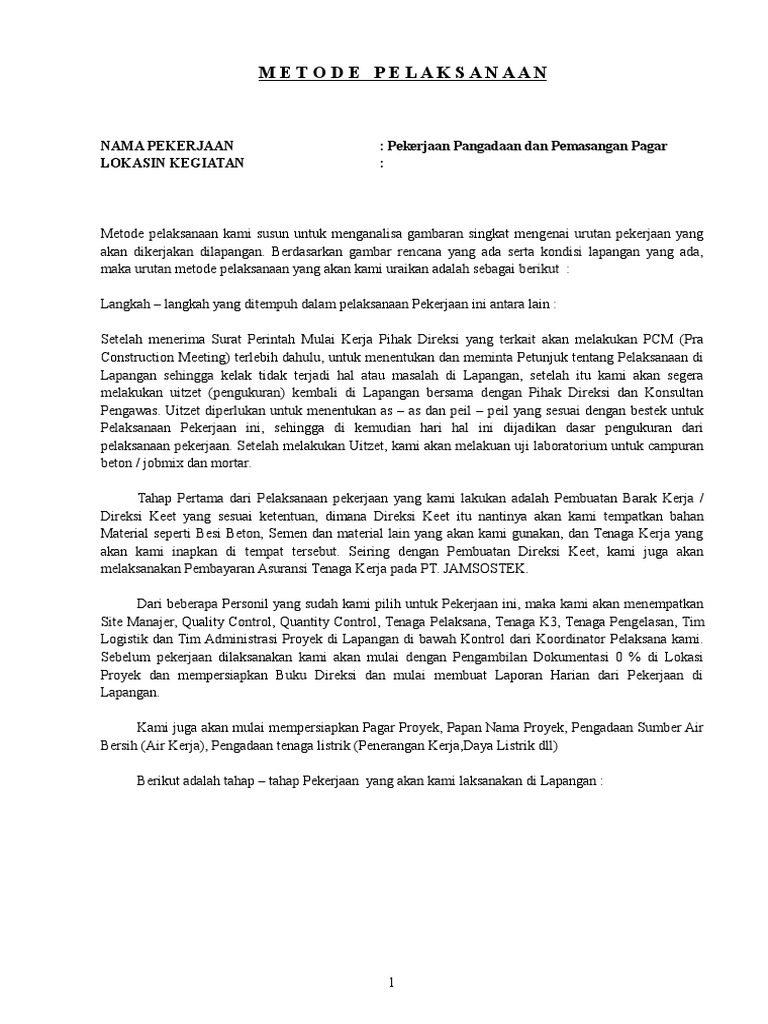 Metode Pelaksanaan Pagar BRC | PDF