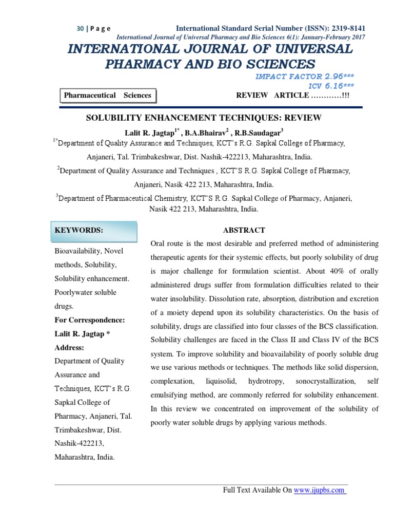 Solubility Enhancement Techniques Review | PDF | Solubility ...