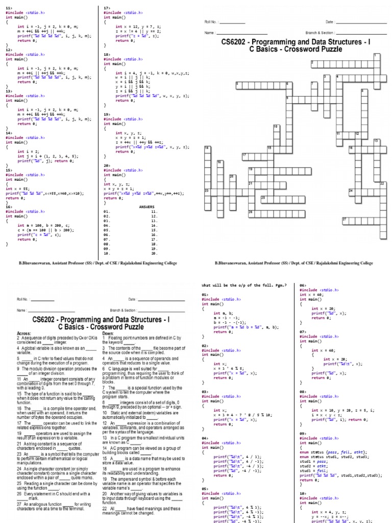C Basics Crossword Puzzle | PDF