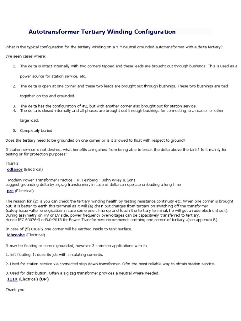Tertiary Winding Configurations in Transformers | PDF | Transformer ...