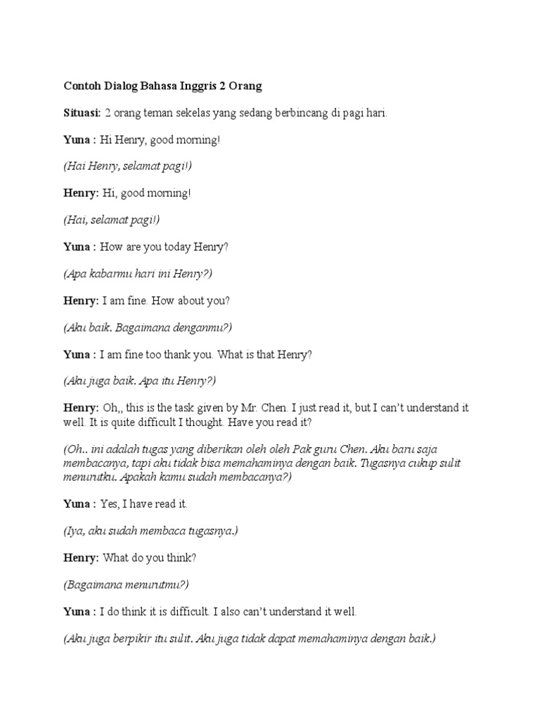 Contoh Dialog Bahasa Inggris 2 Orang | PDF