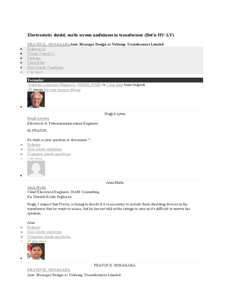 Electrostatic Shield, Earth Screen Usefulness in Transformer (Bet'n HV ...