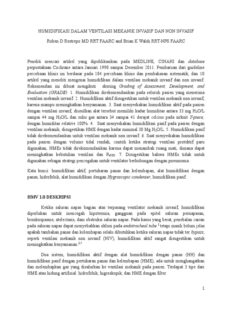 Humidifikasi Dalam Ventilasi Mekanik Invasif Dan Non Invasif | PDF