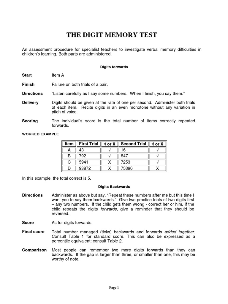 The Digit Memory Test PDF | PDF | Career & Growth