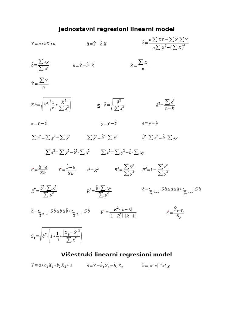 Formule Za Ekonometriju | PDF