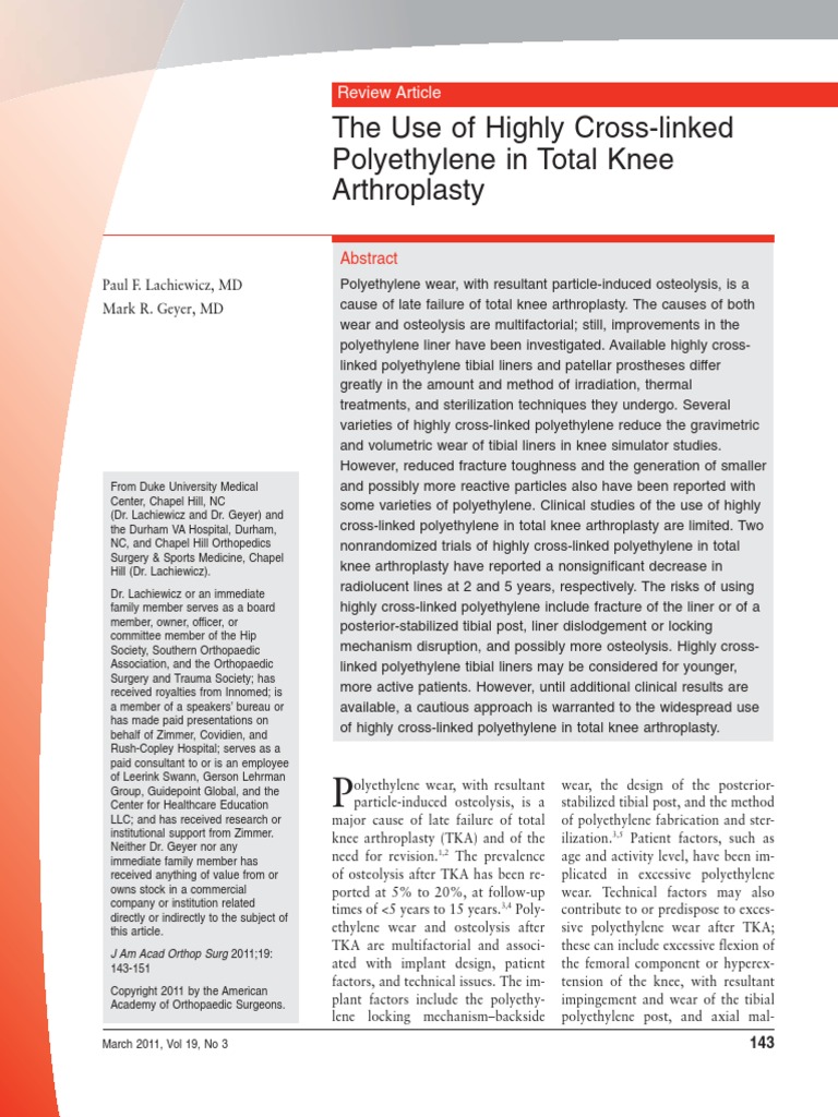 The Use of Highly Cross-Linked Polyethylene in Total Knee Arthroplasty ...