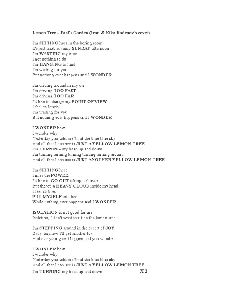 Lemon Tree - Fool's Garden (Ivan & Kiko Radenov's Cover) | PDF