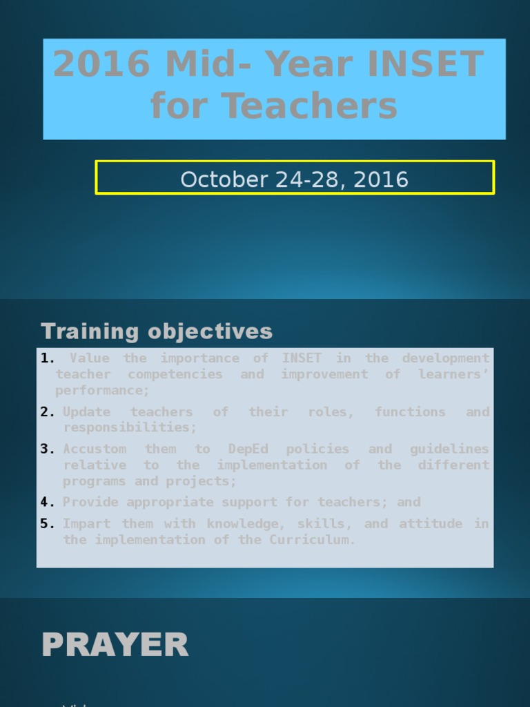 2016 Mid-Year INSET For Teachers: October 24-28, 2016 | PDF ...