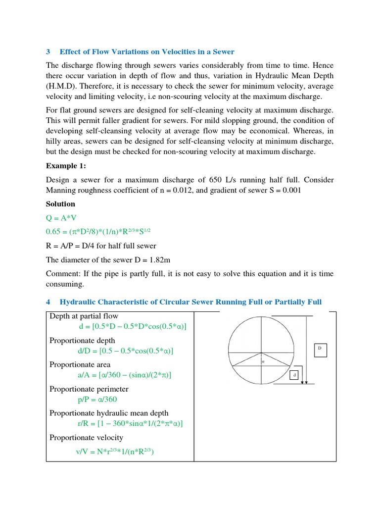 3 Effect of Flow Variations On Velocities in A Sewer: Example 1 | PDF